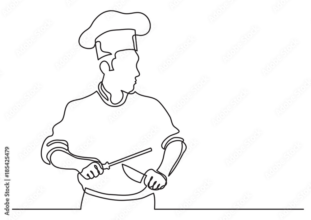 continuous line drawing of chef sharpening knife Stock Vector | Adobe Stock