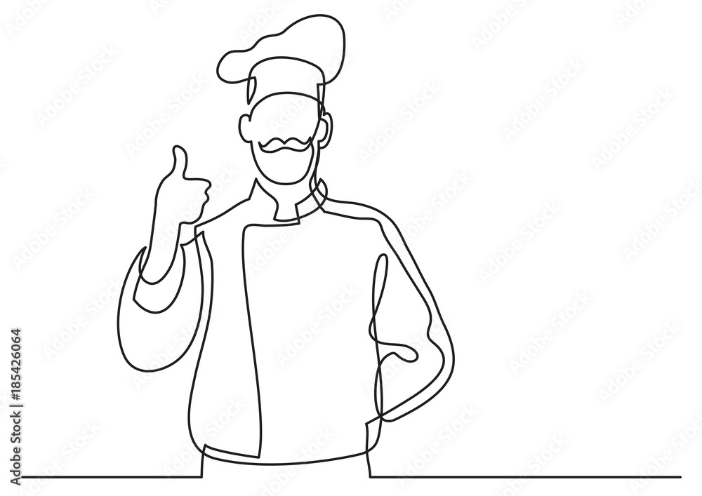 continuous line drawing of french chef showing thumb up Stock Vector ...