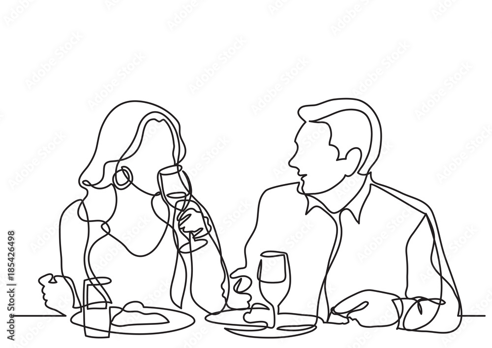 continuous line drawing of couple dining in restaurant Stock Vector ...