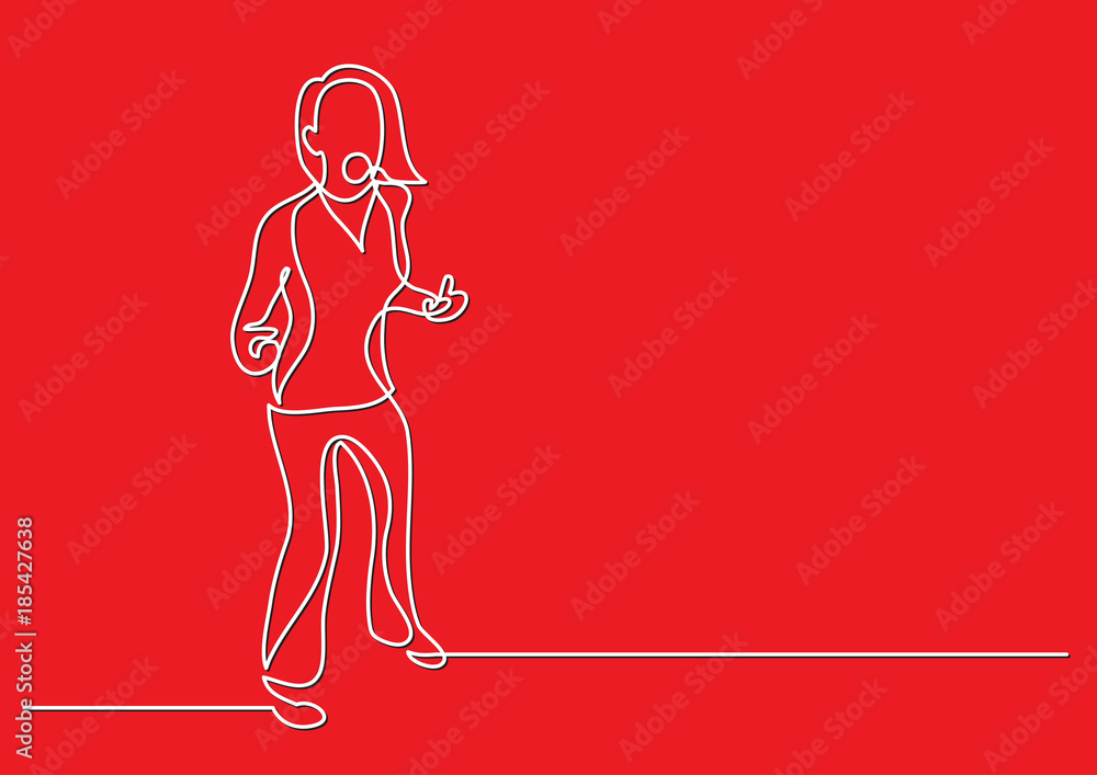 continuous line drawing of standing woman screaming in anger Stock ...