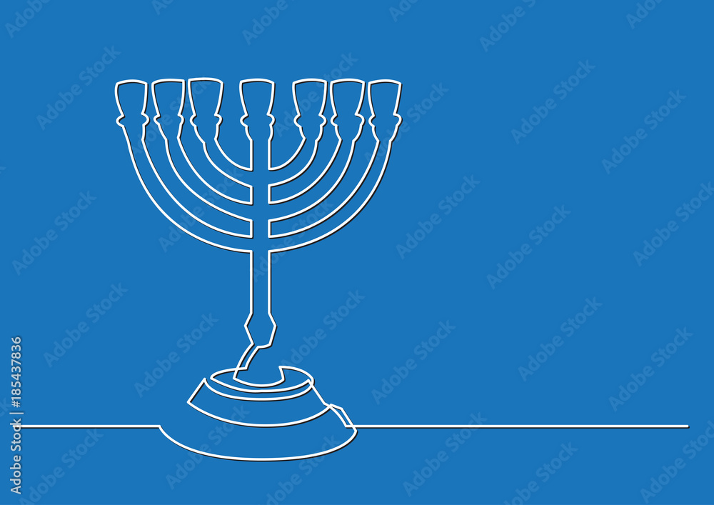 one line drawing of isolated vector object - seven branch menorah Stock ...