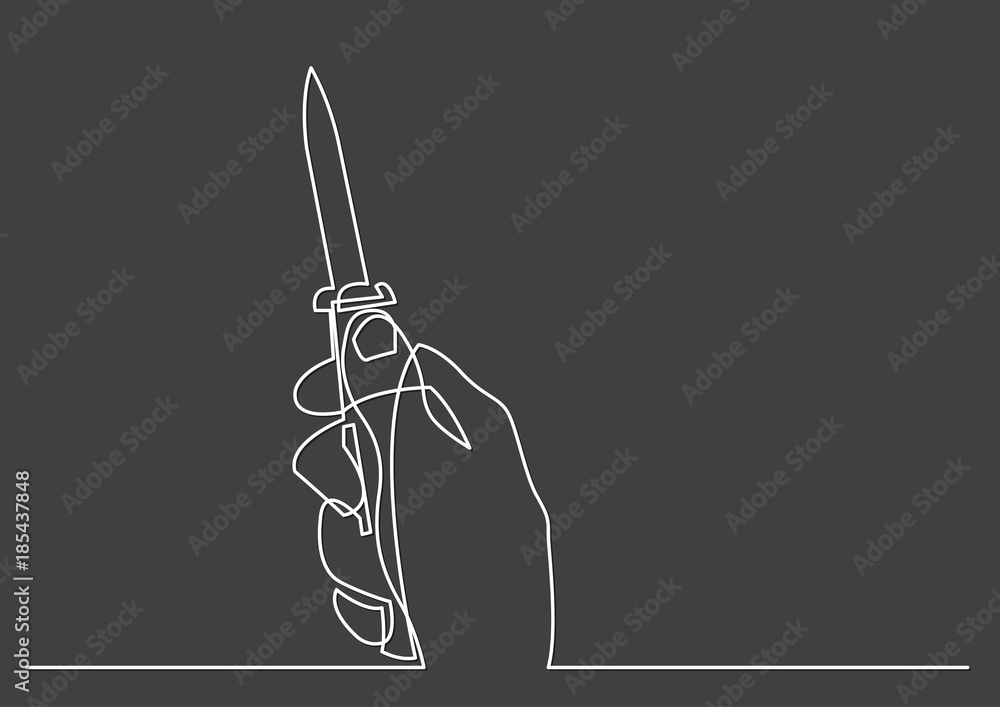 one line drawing of isolated vector object - hand holding dagger knife ...