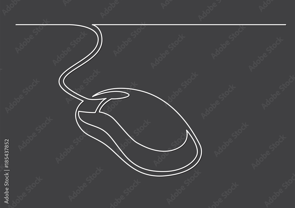 one line drawing of isolated vector object - wired computer mouse Stock ...