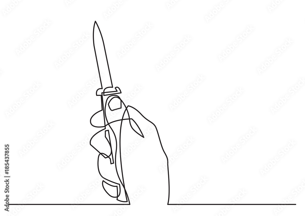 one line drawing of isolated vector object - hand holding dagger knife ...