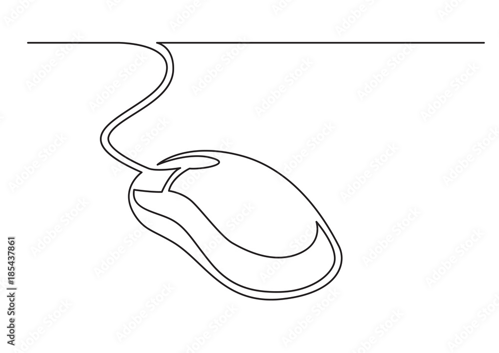 one line drawing of isolated vector object - wired computer mouse Stock ...