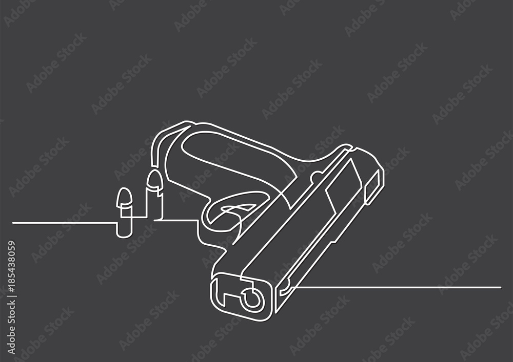 one line drawing of isolated vector object - handgun with bullets Stock ...