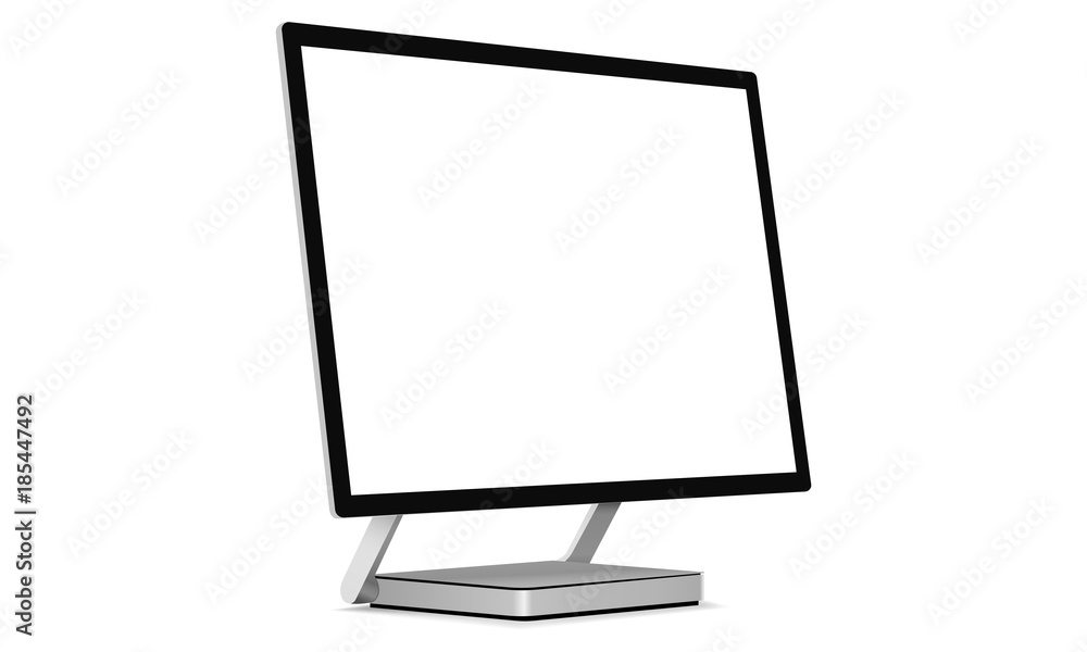 Desktop pc with blank screen - perspective side view. Vector ...