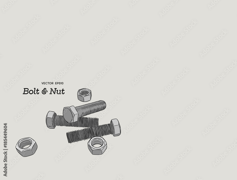 Bolt and nuts , hand draw sketch vector. Stock Vector | Adobe Stock