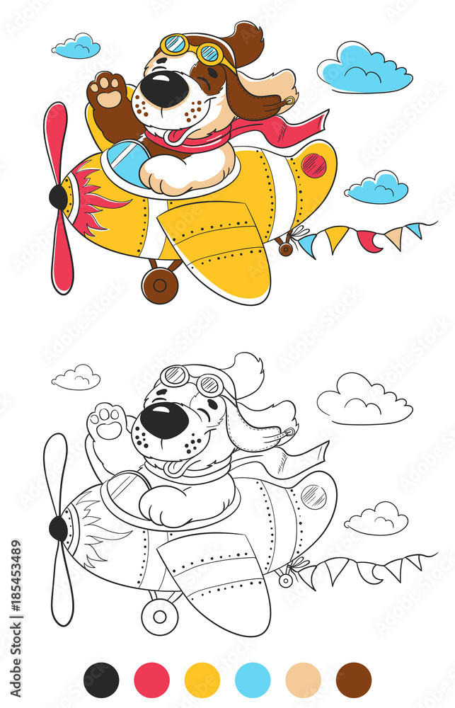 Coloring book Super puppy Dog pilot palne, kids layout for game ...