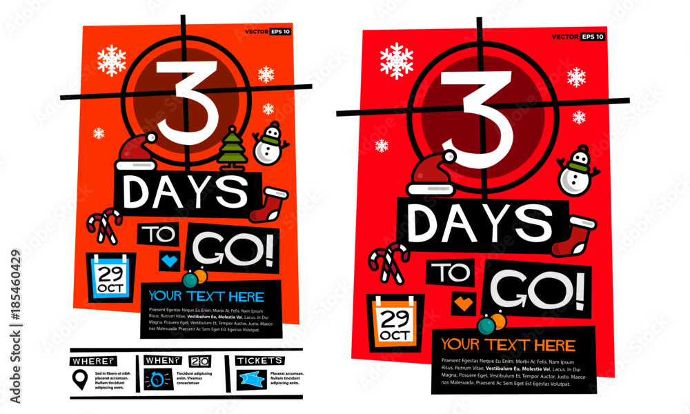 3 Days To Go Until Christmas (Flat Style Vector Illustration Countdown Poster Design) Stock ...
