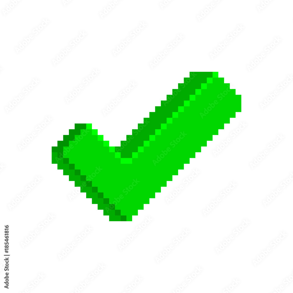 Vetor de Green check mark icon in pixelated style. do Stock | Adobe Stock