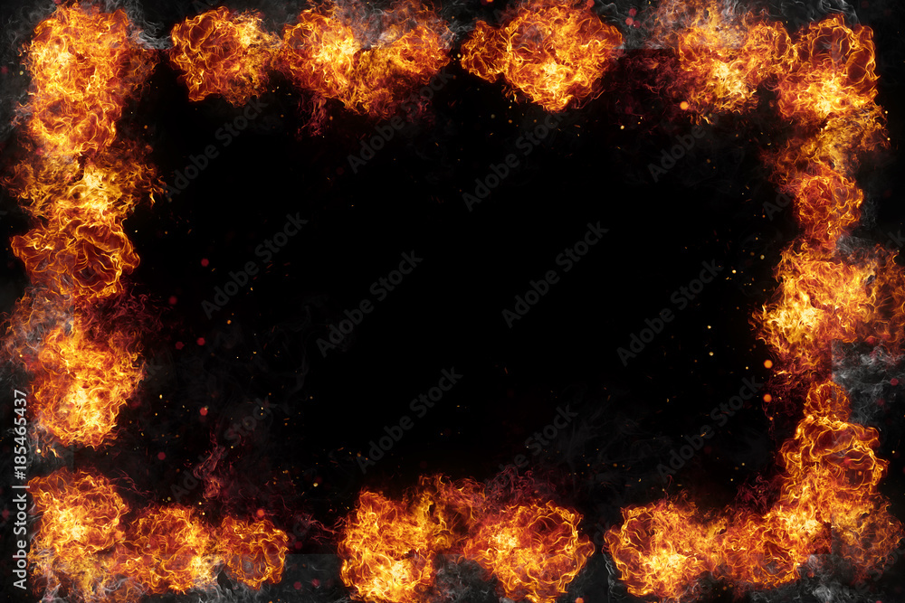 Burning Fire Flames Frame on Black Stock Illustration | Adobe Stock