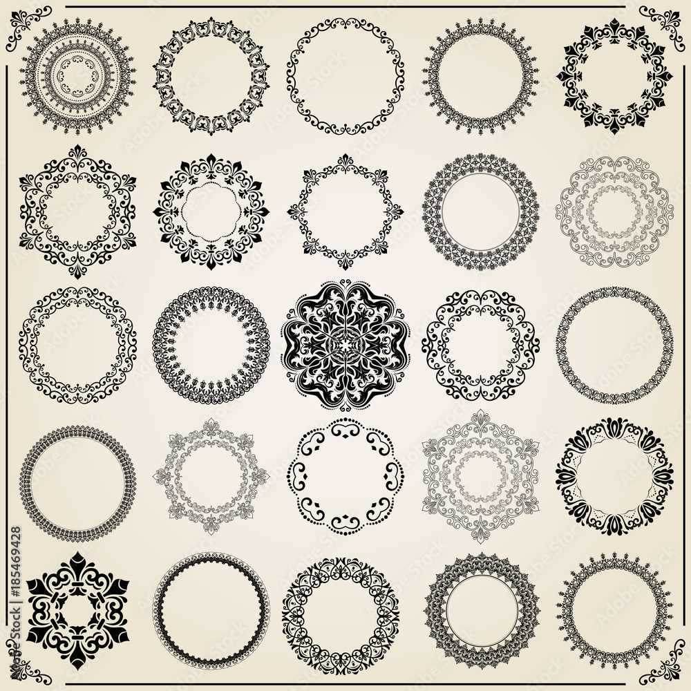 Vintage set of round elements. Different elements for decoration and ...