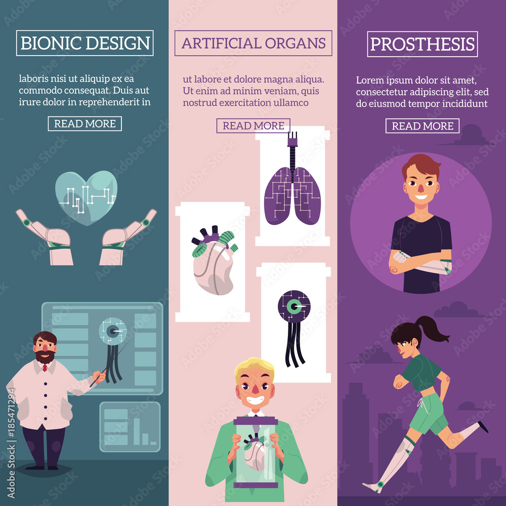 Vector bionic organs in modern medicine conceptual infographic posters ...