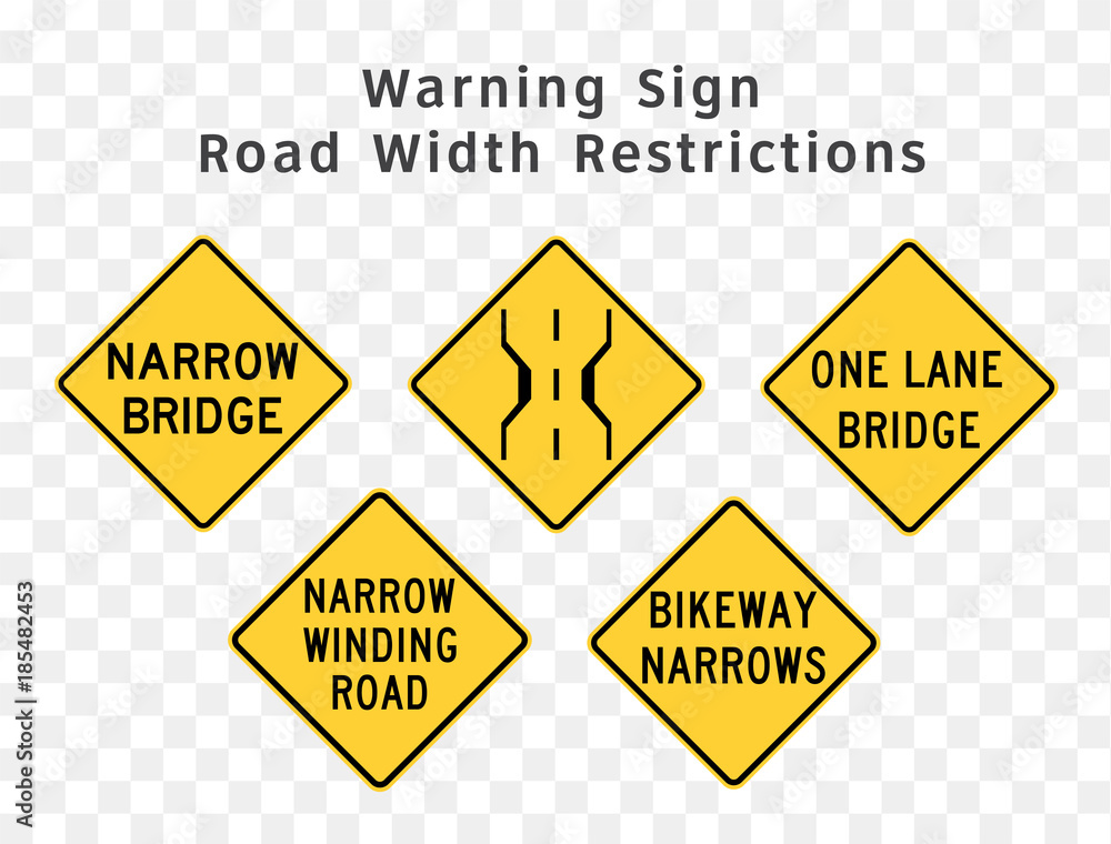 Road sign. Warning. Road Width Restrictions. Vector illustration on ...