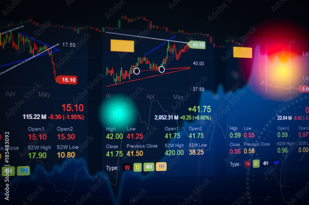 Stock market digital graph chart on LED display concept. A large ...