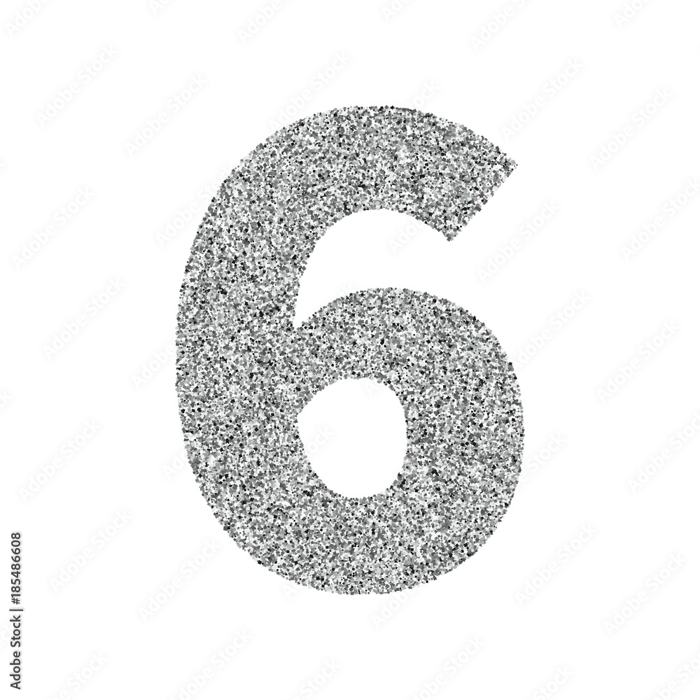 Silver glitter alphabet number 6 Stock Vector | Adobe Stock