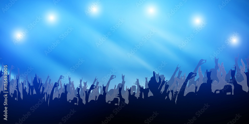 Concert Crowd Party Hand and Music Festival Abstract on Light Blue ...