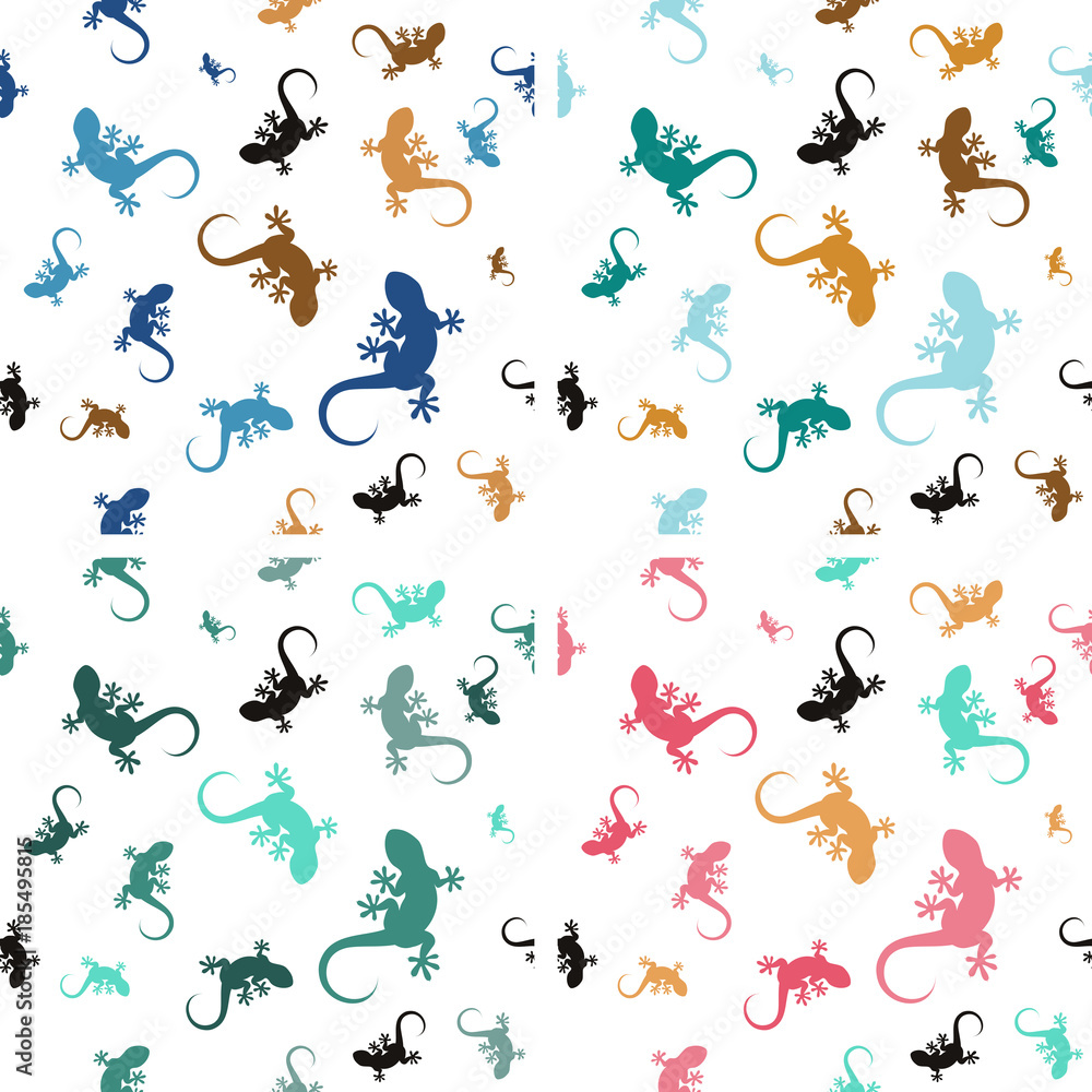 Seamless patterns with lizards. Many gecko different sized and pastel ...