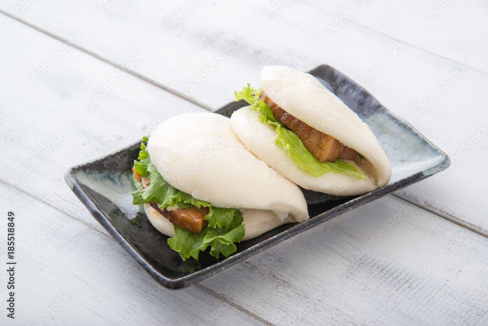 japanese style pork buns with pork belly Stock Photo | Adobe Stock