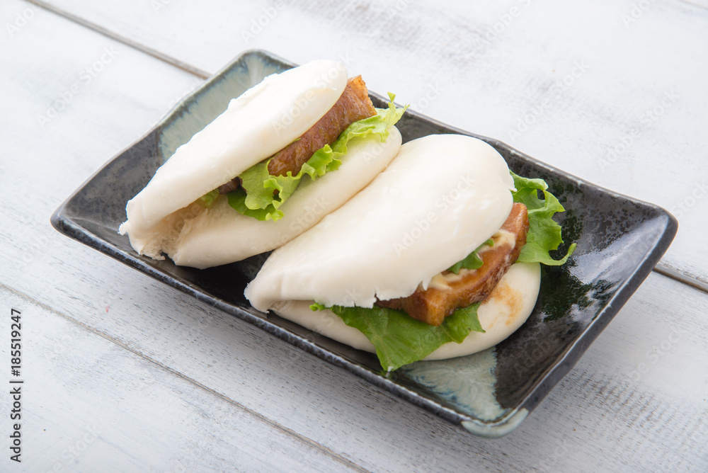 japanese style pork buns with pork belly Stock Photo | Adobe Stock