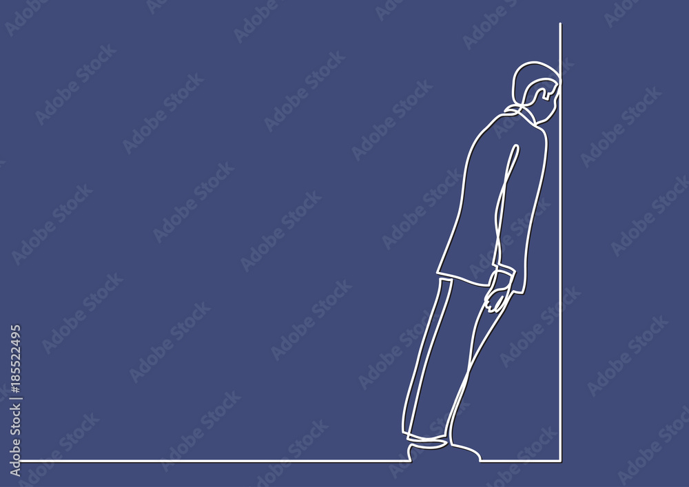continuous line drawing of business situation - man stuck in dead end ...