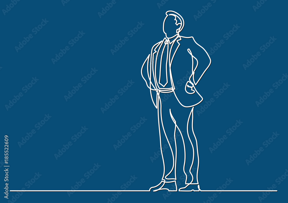 continuous line drawing of business situation - happy confident ...