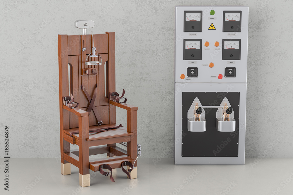Electric chair with electrical power panel box, 3D rendering Stock ...