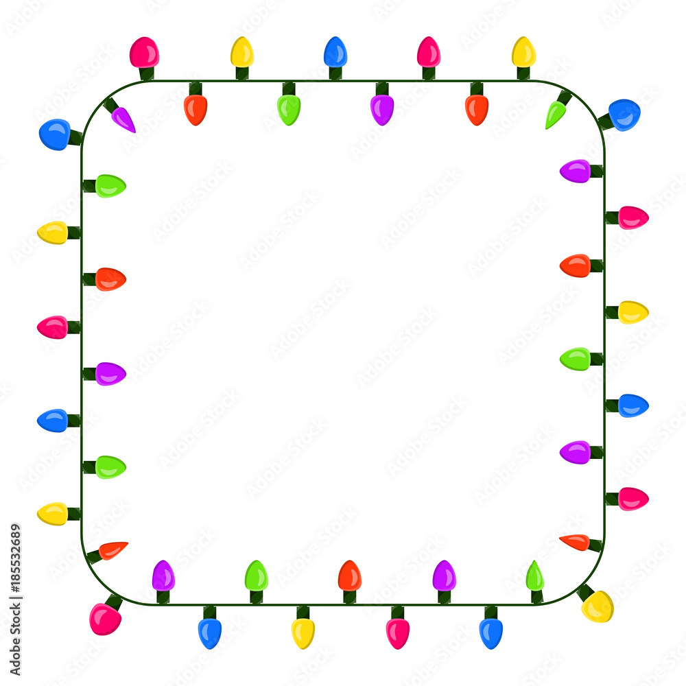 light bulb, garland square border christmas design isolated on white ...