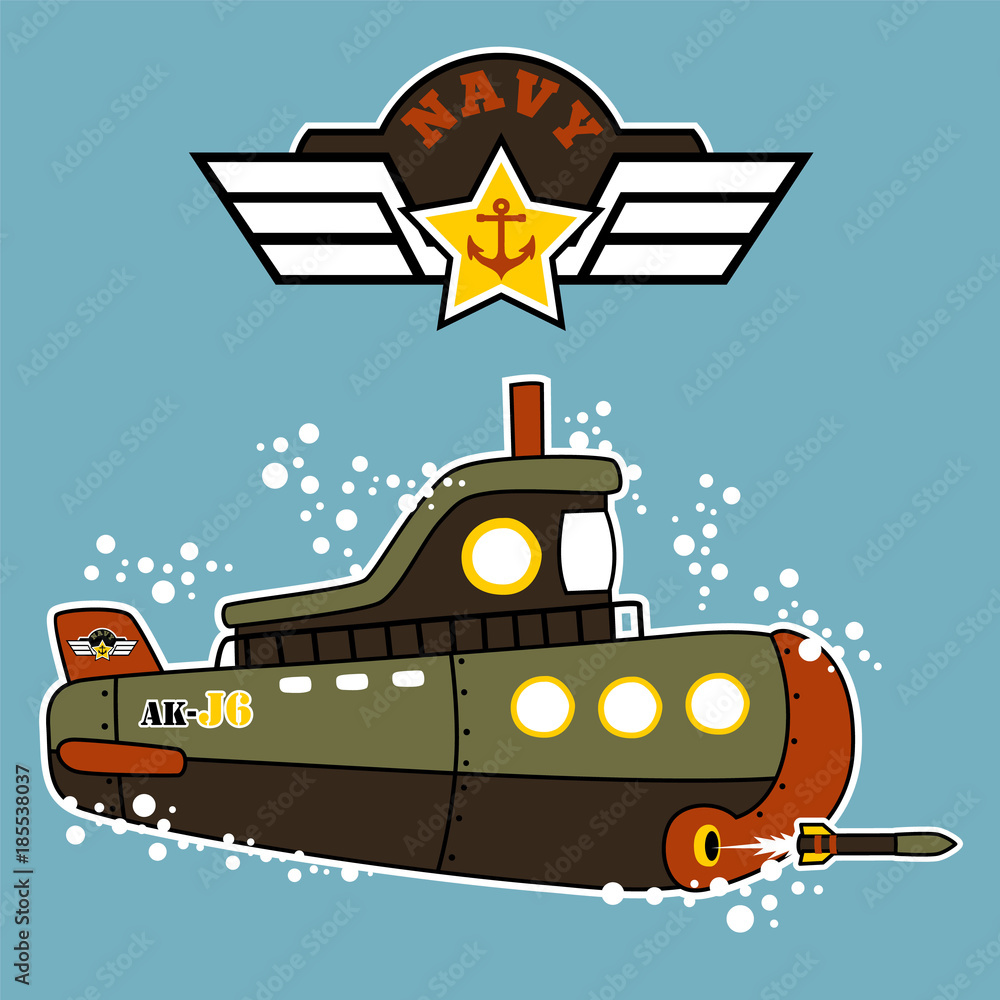 submarine cartoon fire a torpedo Stock Vector | Adobe Stock