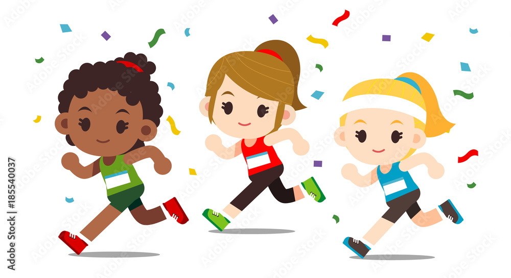 Vector set of different nation cute running women, athlete character ...