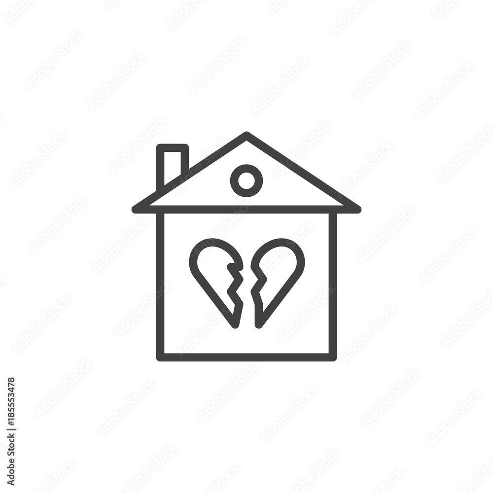 Broken family house line icon, outline vector sign, linear style ...