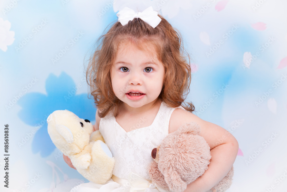 happy little girl on color background Stock Photo | Adobe Stock