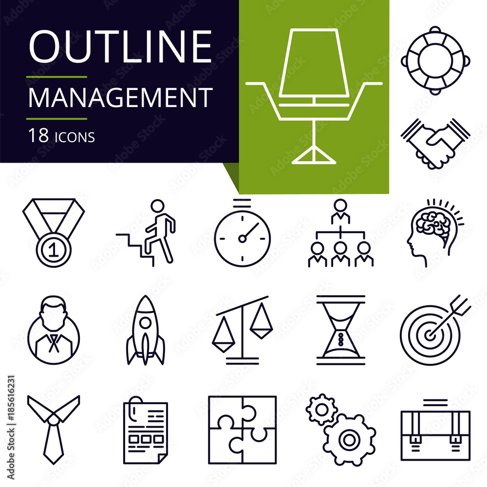 .Set of outline icons of Management. Modern icons for website, mobile ...