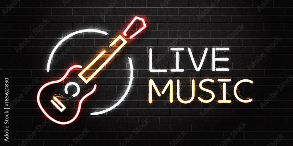 Vector realistic isolated neon sign of guitar for decoration and ...