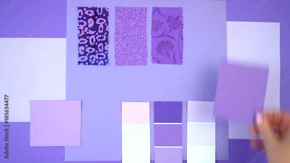 Flat lay overhead mood board layout for ultra violet, color of the year ...
