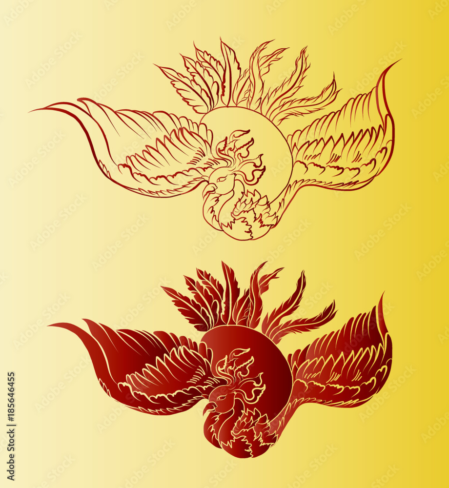 Gold Chinese peacock background.Golden phoenix vector Japanese style ...