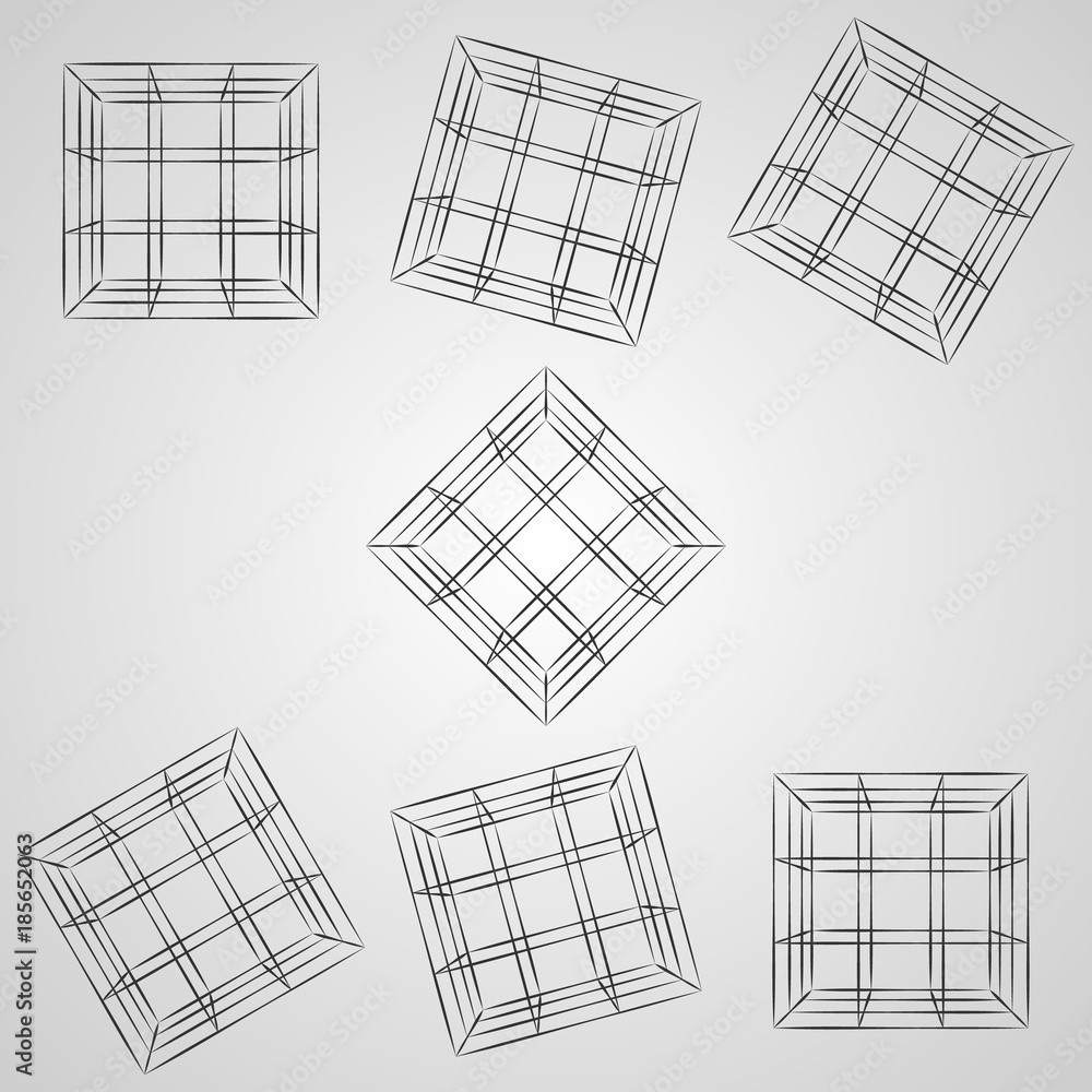 Wireframe 3D cube at different angles. Top view. Vector cube sketch on ...