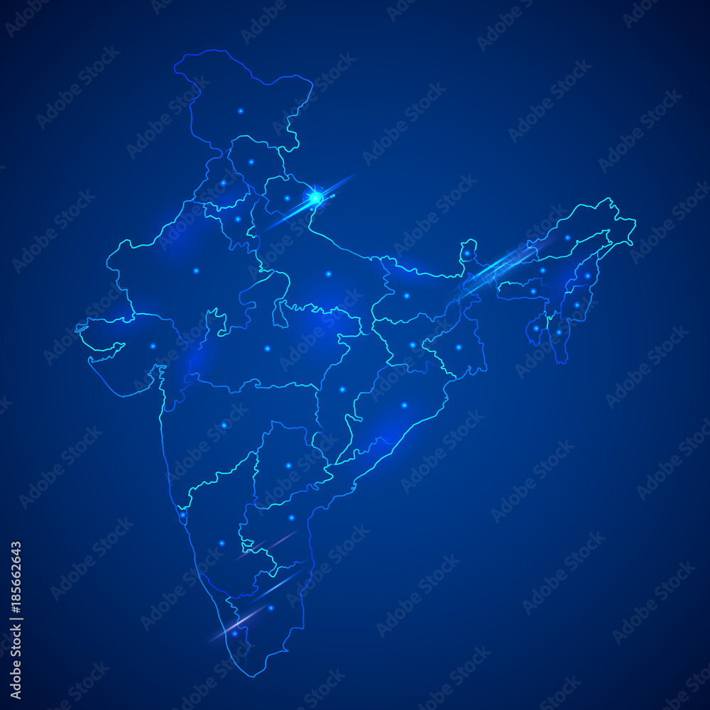 Detailed map of India, Asia with all states and country boundary Stock ...
