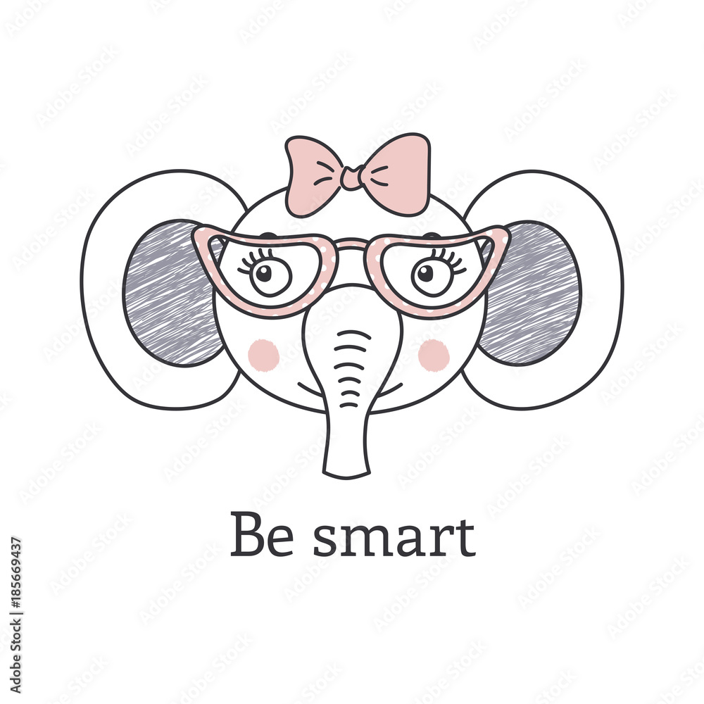 Hand drawn vector portrait of a cute funny cartoon elephant girl in ...