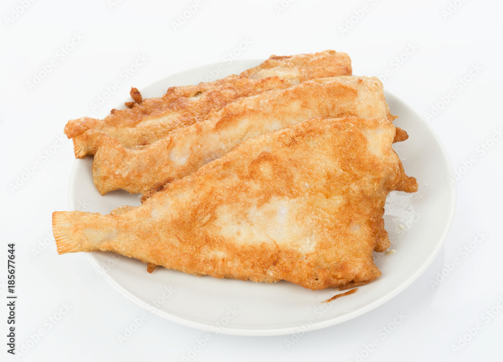 fried fish fillets isolated on white Stock Photo | Adobe Stock