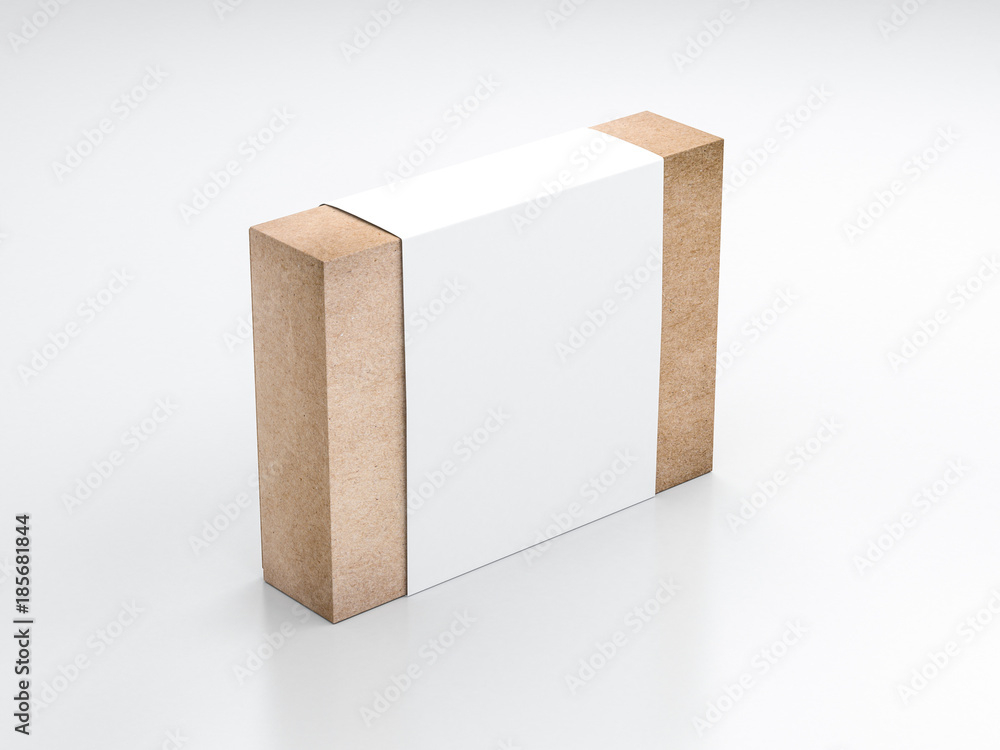 Kraft paper Box Mockup with white paper cover, 3d rendering Stock ...