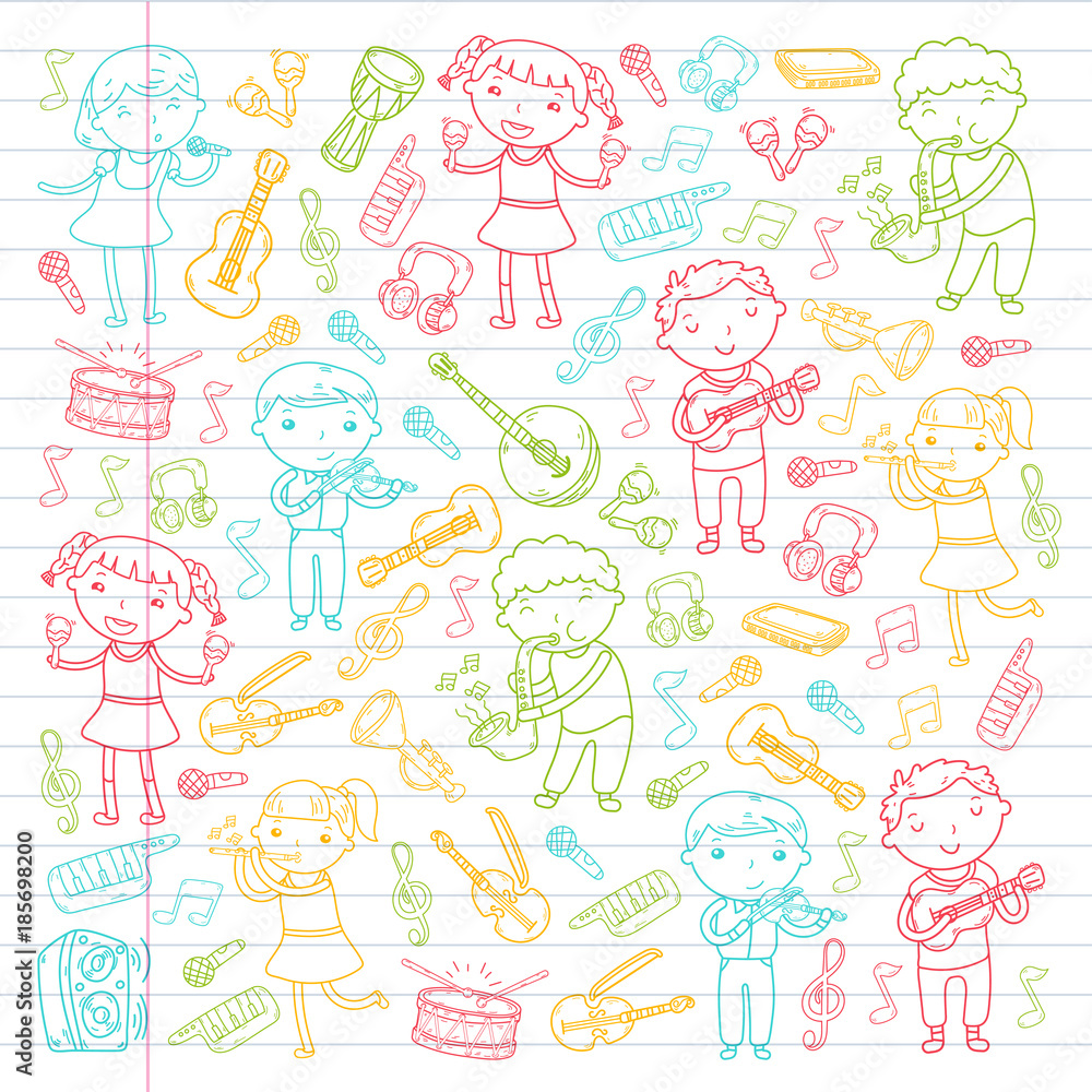Music school for kids Vector illustration Children singing songs ...