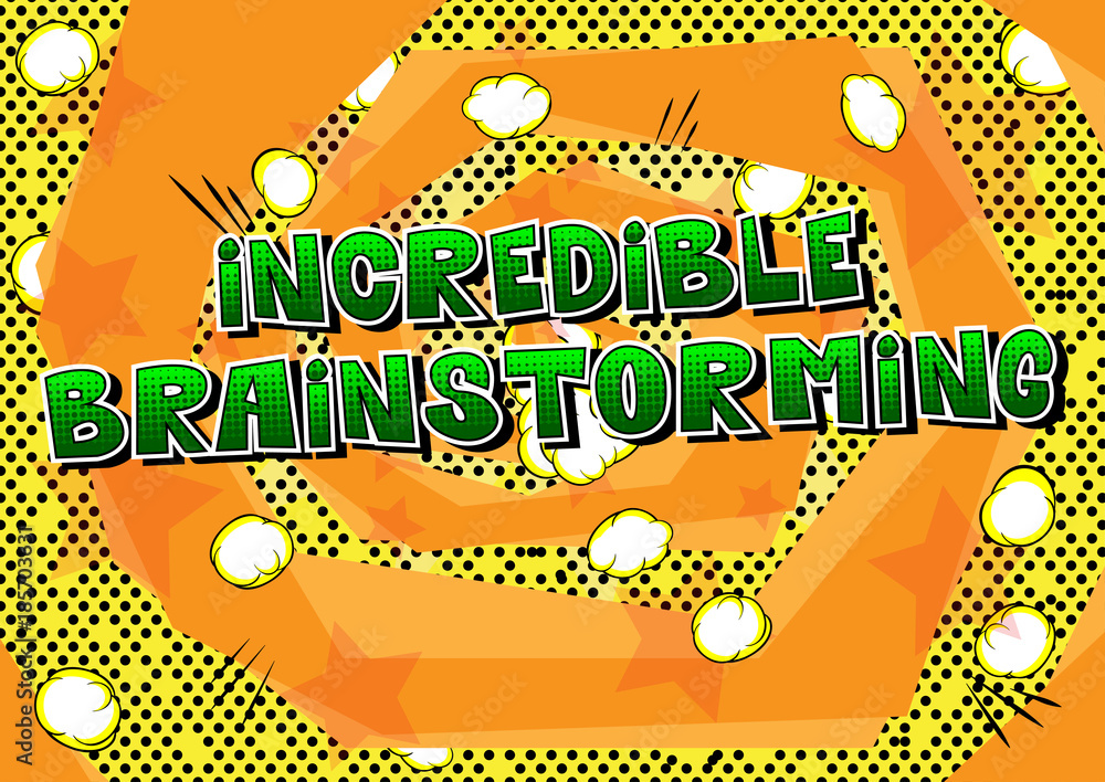 Incredible Brainstorming - Comic book style word on abstract background ...
