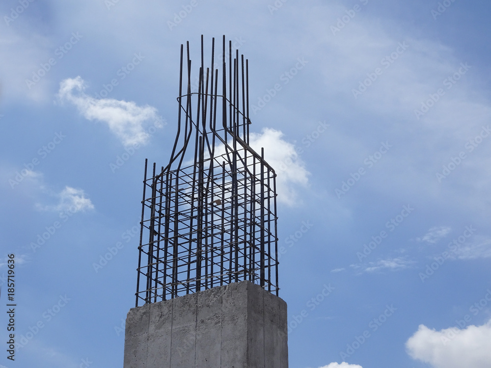 Reinforcement concrete column under construction at the construction ...