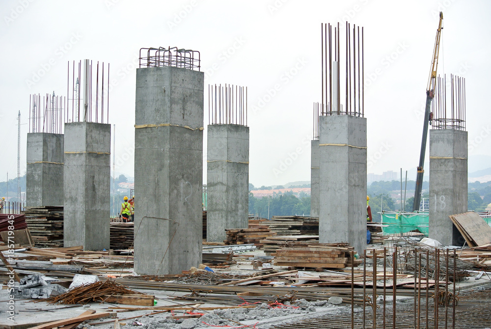 Reinforcement concrete column under construction at the construction ...
