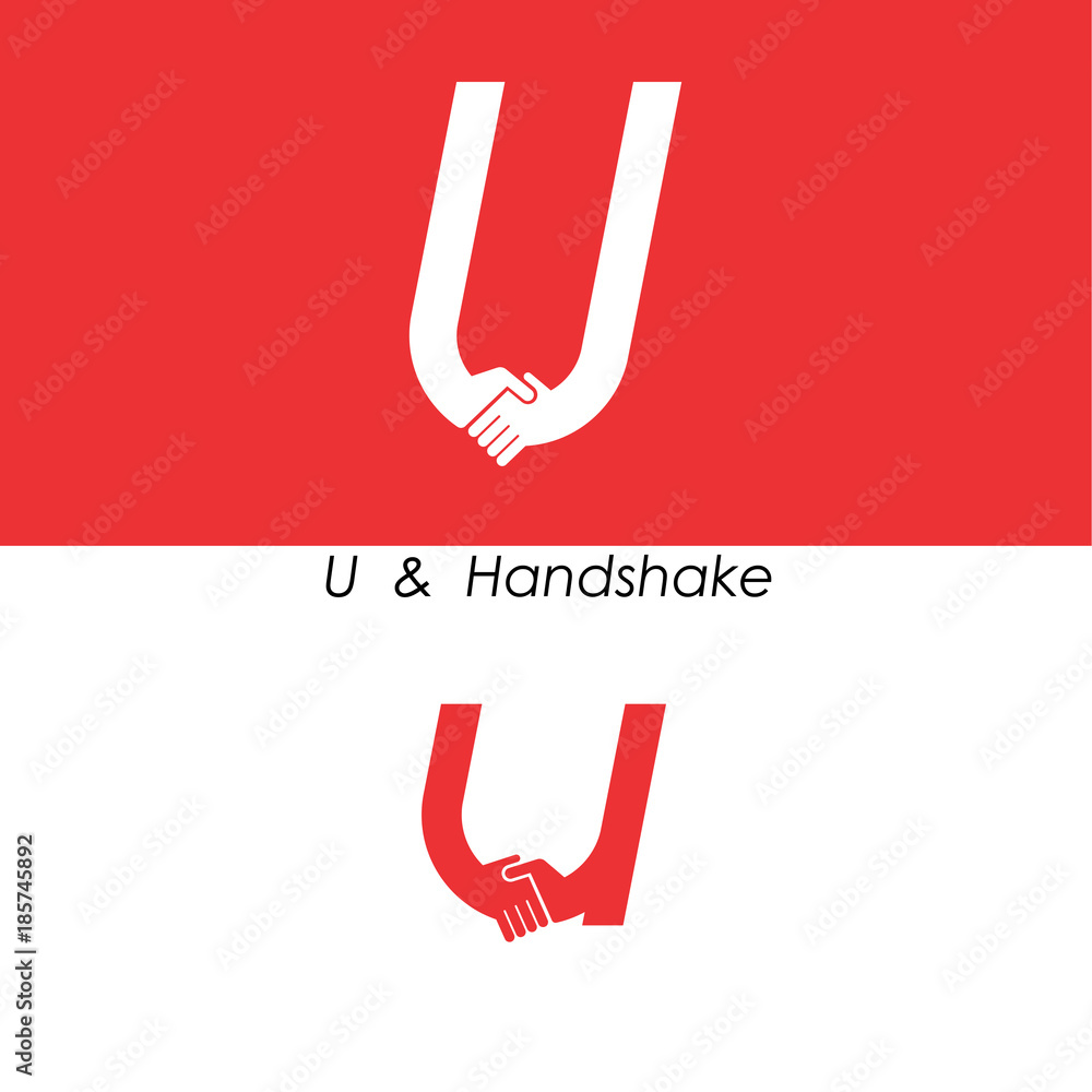 U - Letter abstract icon & hands logo design vector template.Teamwork ...
