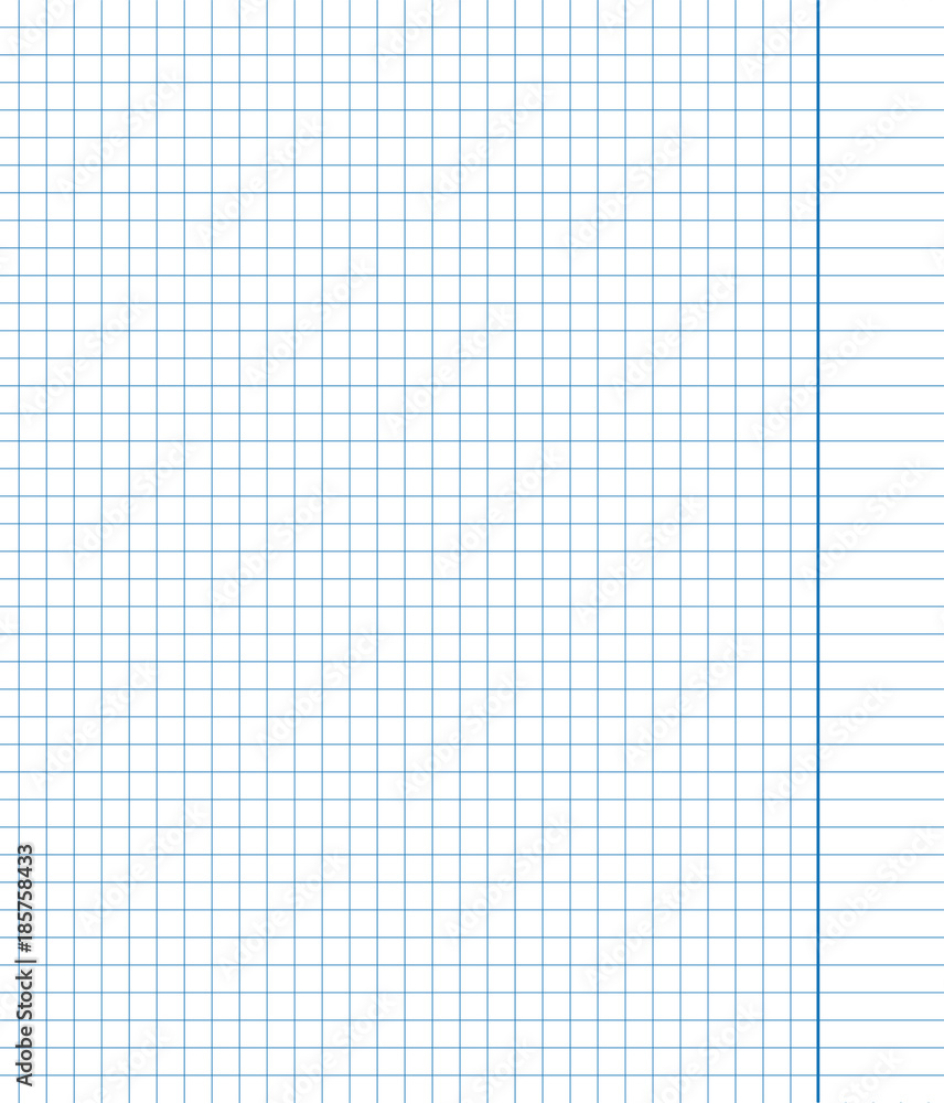 Blue square notebook sheet school paper with blue vertical line on the ...