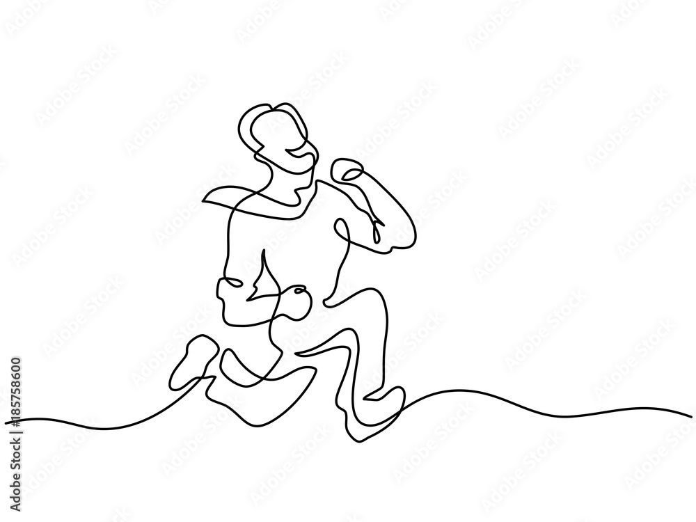Continuous line drawing. Office man running fast. Vector illustration ...