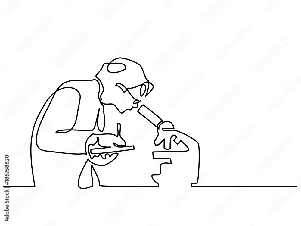 Scientist woman looking through microscope in laboratory. Continuous ...